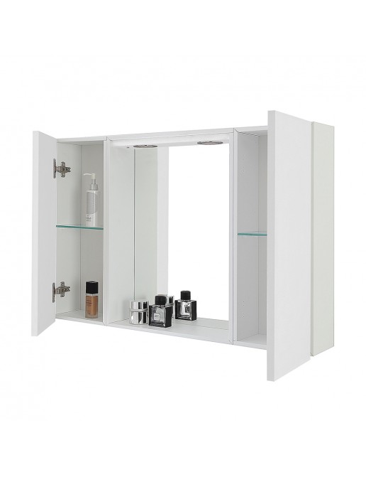 Specchio contenitore LED 91x61 cm bianco lucido con pensili laterali Desya
