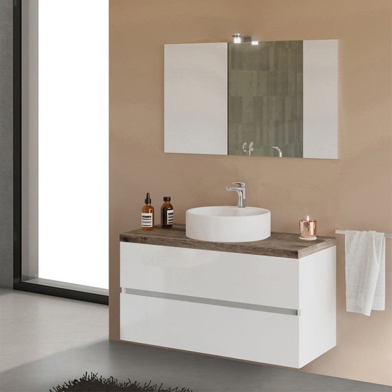 Mobile bagno sospeso 100 Town bianco top rovere fossile per lavabo d ...