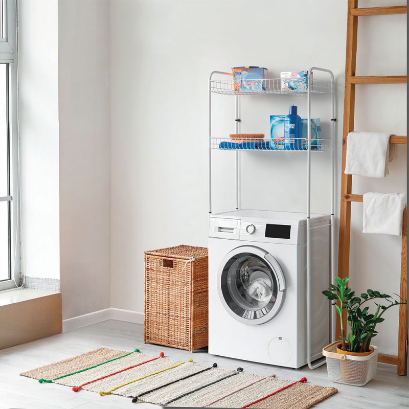 Scaffale sopra lavatrice bianco con 2 ripiani portaoggetti in kit montaggio