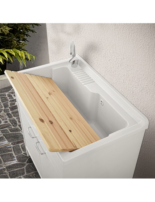 Mobile lavatoio esterno 80x50 bianco con vasca in resina