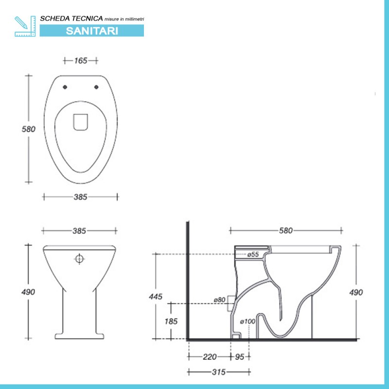 Wc per anziani con altezza 48 cm e scarico a pavimento