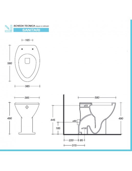 Wc per anziani con altezza 48 cm e scarico a pavimento