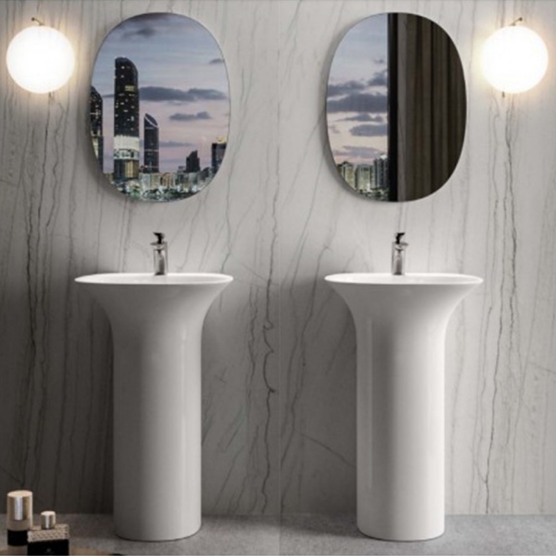 Lavandino freestanding bianco in ceramica Sensation con foro miscelatore