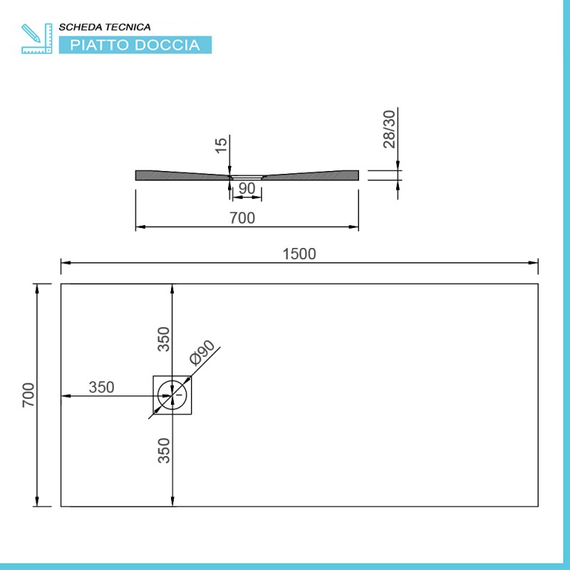 Piatto doccia resina 70x150 antracite effetto pietra filo pavimento Loren