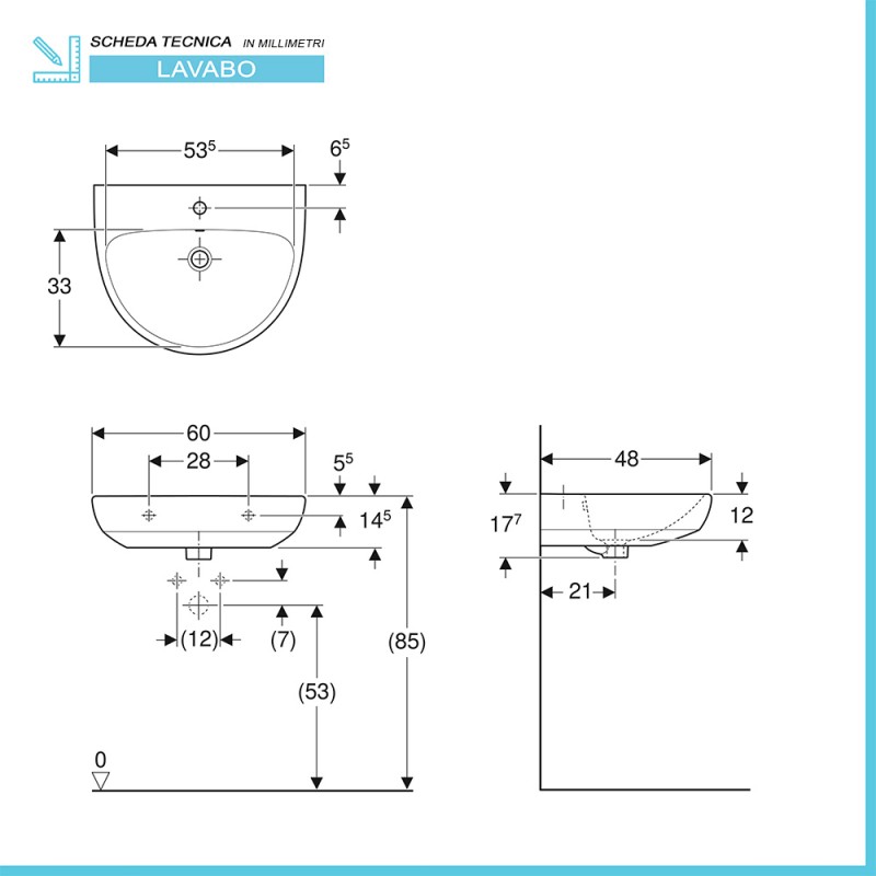 Lavabo sospeso Geberit 60 cm in ceramica bianco Selnova