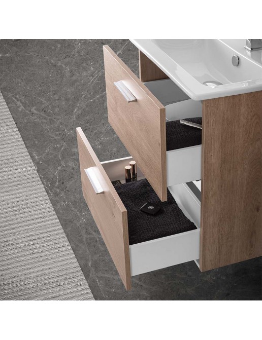 Mobile bagno sospeso 80 rovere africa con lavabo e specchio Miami