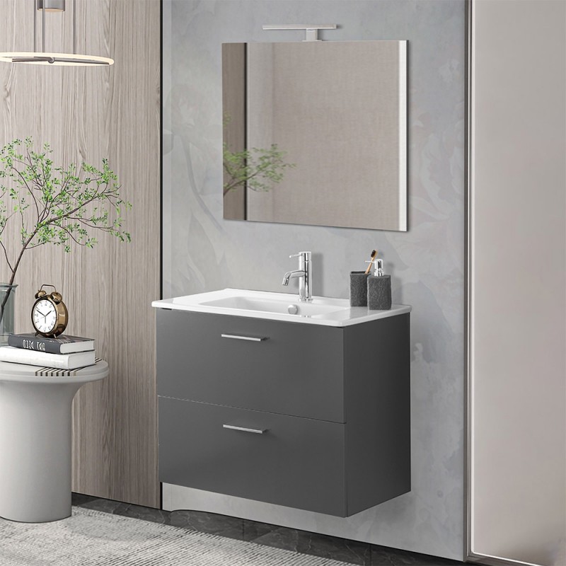 Mobile bagno sospeso 80 antracite lucido con lavabo e specchio | Miami