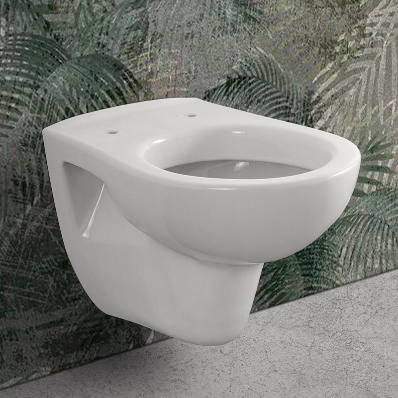 Wc sospeso senza brida Rimless in ceramica bianco lucida | Square
