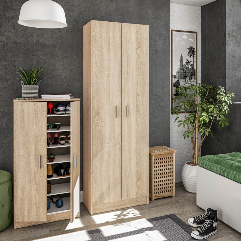 Mobile scarpiera H 180 cm in legno rovere canadese con ante e ripiani ...