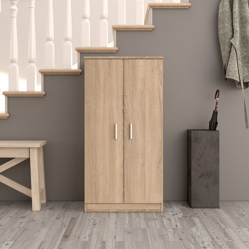 Mobile scarpiera H 108 rovere canadese in legno con 2 ante e 6 ripiani