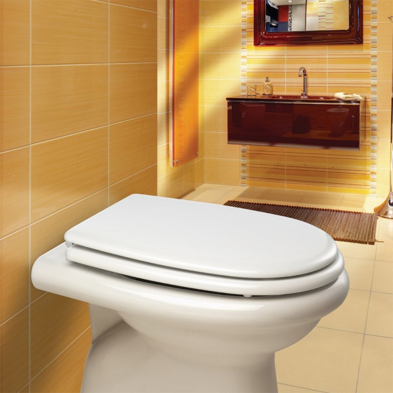 Sedile wc dedicato Cesame Aretusa in legno rivestito bianco con cerniere