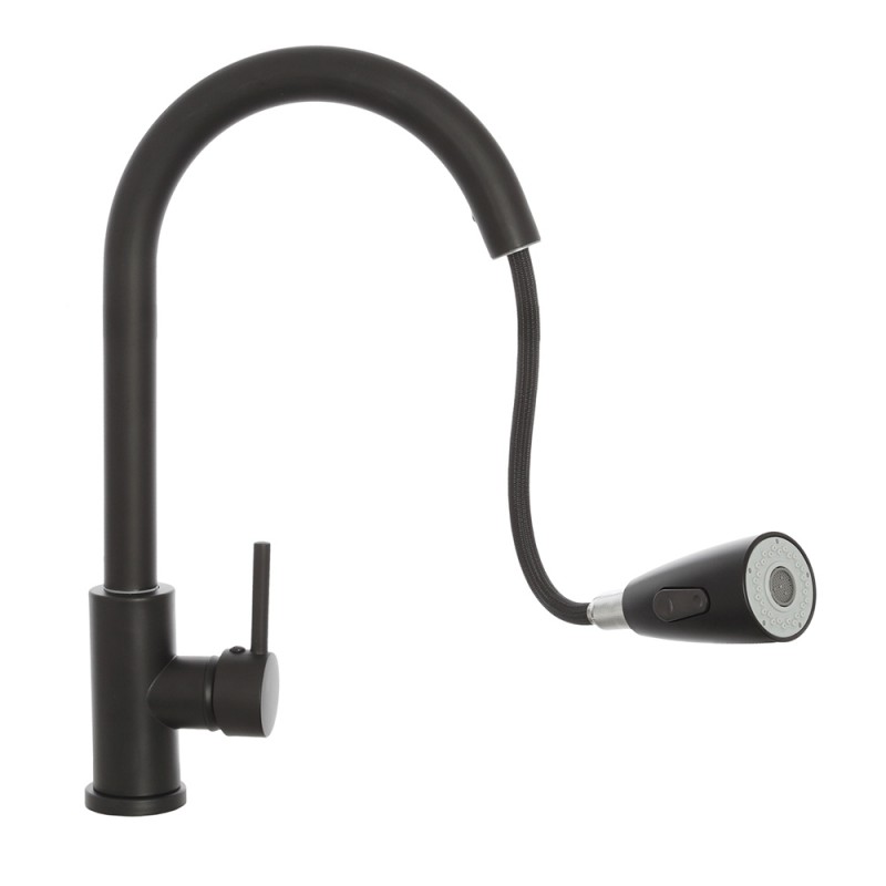 Miscelatore cucina nero opaco in acciaio inox con doccetta estraibile
