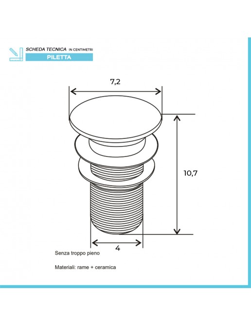 Piletta click clack con tappo grigio cemento in ceramica senza troppopieno