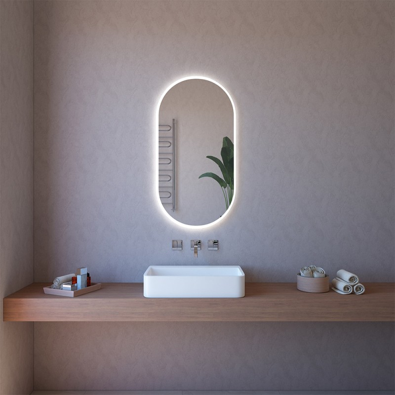 Specchio ovale reversibile 63x110 sabbiatura LED perimetrale retroilluminata