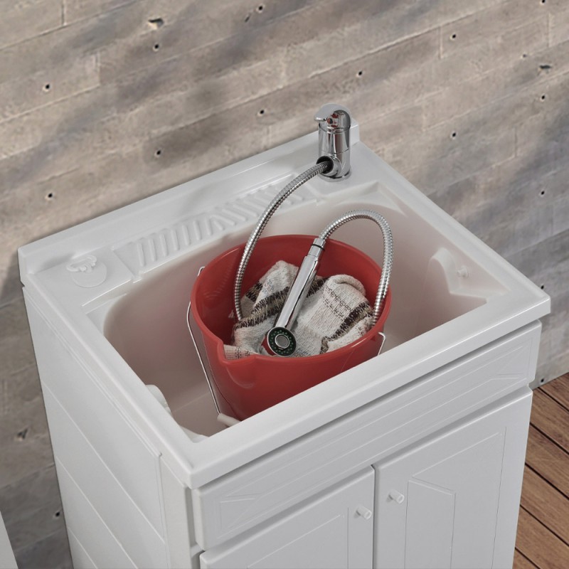 Mobile lavatoio 60x45 da esterno con vasca in resina e asse lavapanni