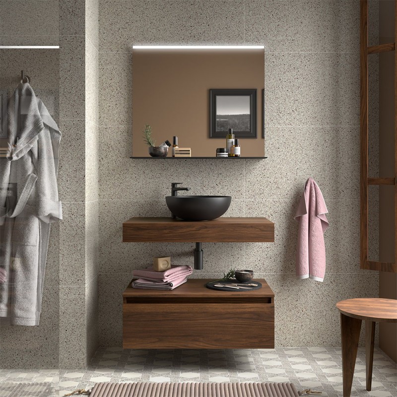 Cassettone sospeso per bagno 80 cm in legno MDF noce maya Sumo