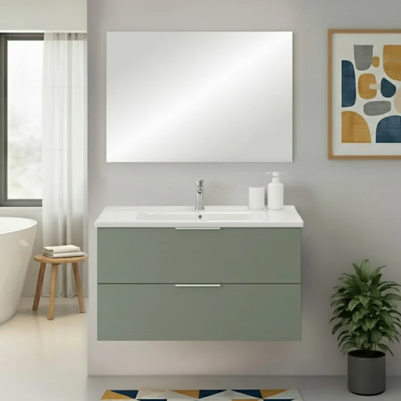 Mobile bagno sospeso 100 cm verde opaco – Linea Elva