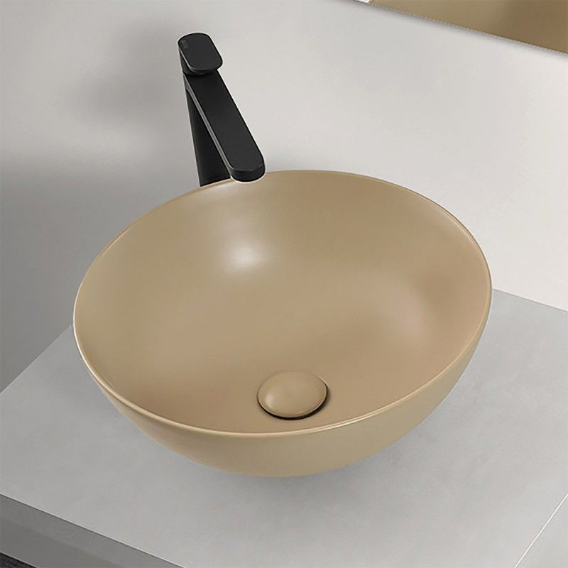 Lavabo Bacinella Tondo 41,6 cm Ceramica Cappuccino Opaco da Appoggio Lavabo Bacinella Tondo 41,6 cm Ceramica Cappuccino Opaco da Appoggio